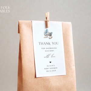 Editable Blue Boho Baby Shower Thank You Tag Template, Boy Baby Shower ...