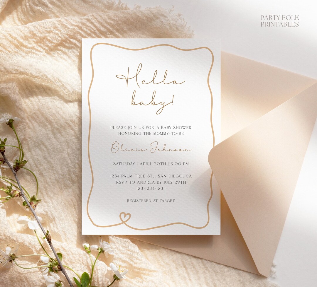 Editable Hello Baby Invitation Template, Gender Neutral Baby Shower ...