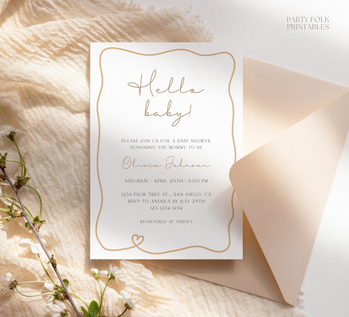 Editable Hello Baby Invitation Template, Gender Neutral Baby Shower ...