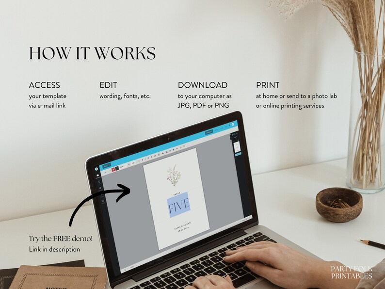 Wildflower Minimal Table Number Template, Blush Pink Floral Wedding ...