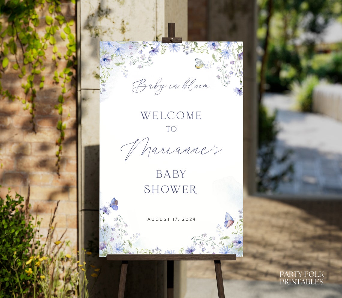 Blue Baby in Bloom Baby Shower Welcome Sign Template, Printable Blue ...