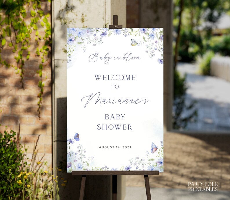 Blue Baby in Bloom Baby Shower Welcome Sign Template, Printable Blue ...