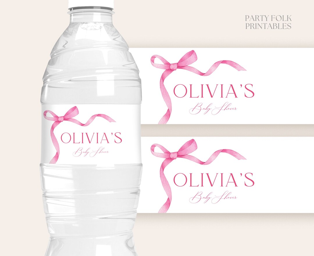 Editable Pink Bow Water Bottle Label Template, Printable Girl Baby ...