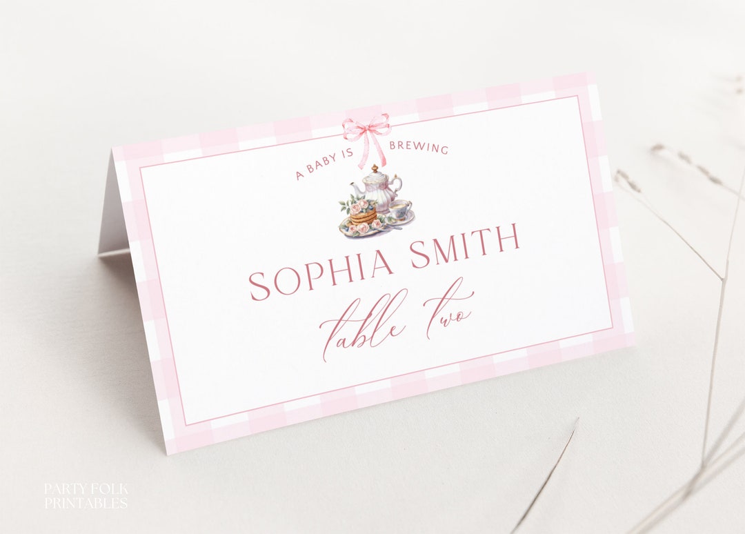 Editable Pink Baby Shower Tea Party Place Card Template, Name Card ...