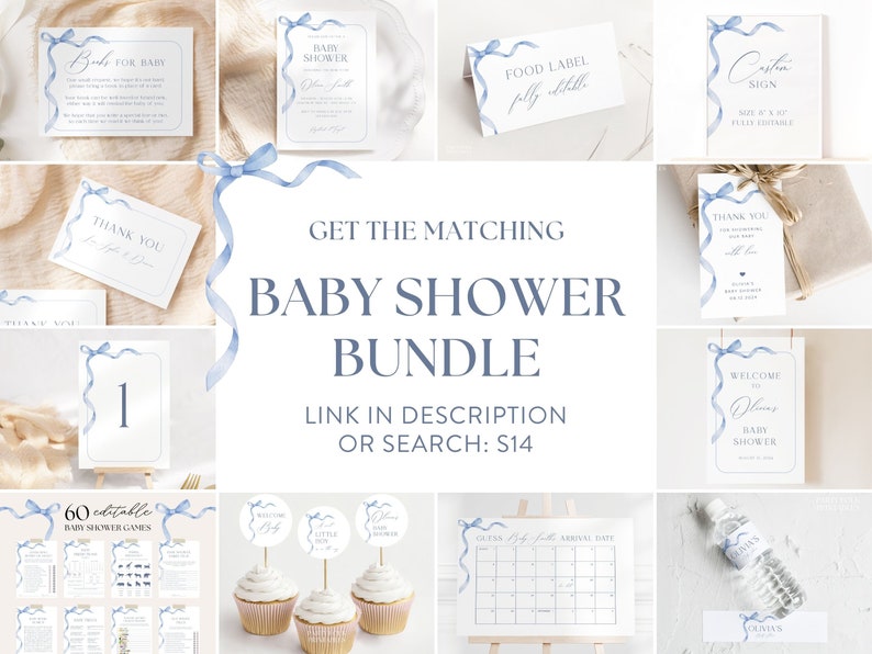 Editable Blue Bow Buffet Card Template Dusty Blue Food Label - Etsy