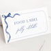 Editable Navy Blue Bow Buffet Card Template, Blue Food Label, Royal ...