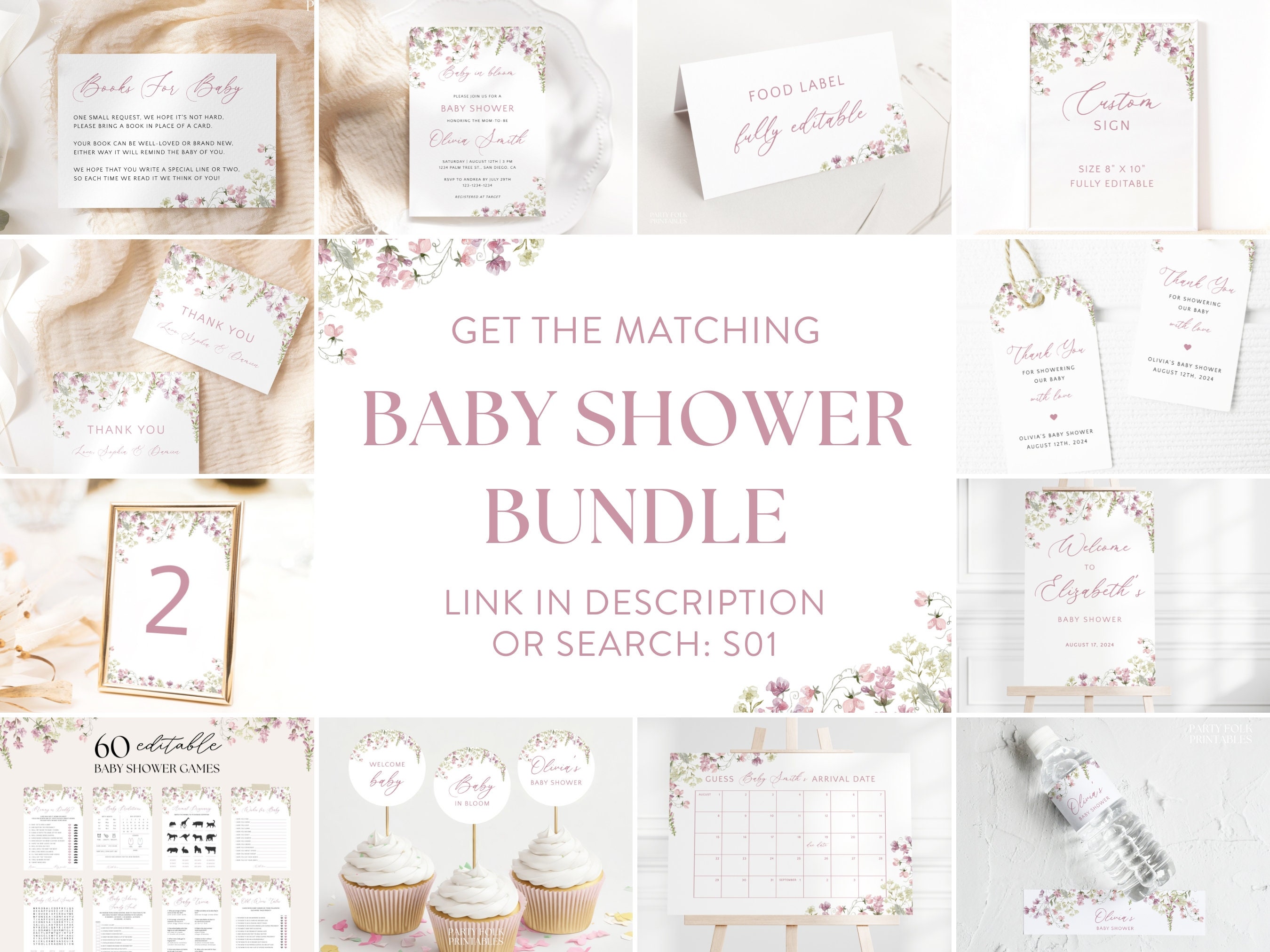 Editable Baby in Bloom Water Bottle Label, Printable Floral Baby Shower ...