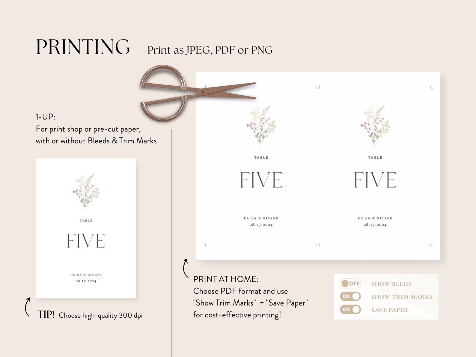 Wildflower Minimal Table Number Template, Blush Pink Floral Wedding ...