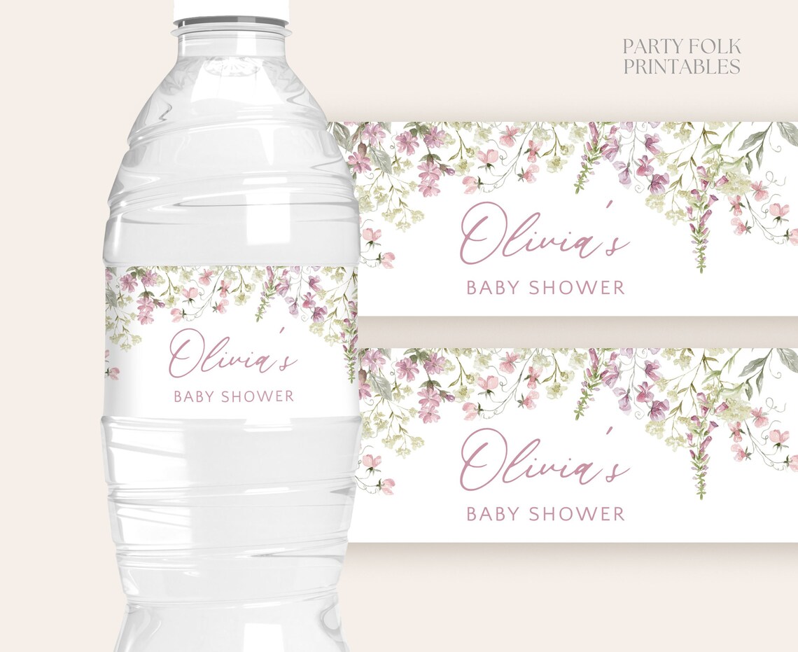 Editable Baby in Bloom Water Bottle Label, Printable Floral Baby Shower ...