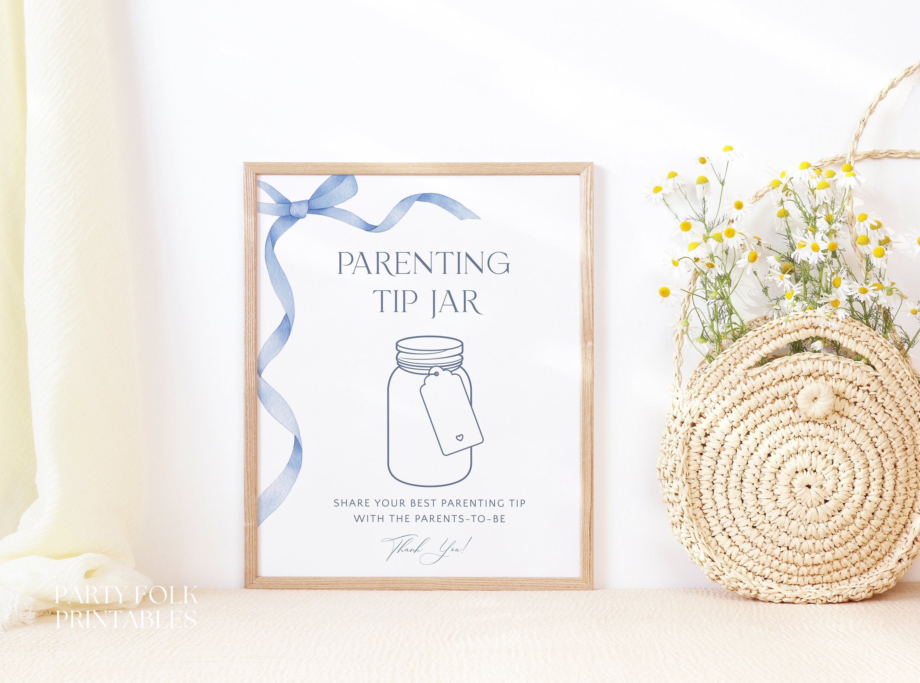 Printable Blue Bow Parenting Tip Jar Sign and Advice Card for the ...