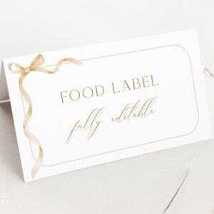 Editable Gold Bow Buffet Card Template, Yellow Food Label, Gold Baby ...