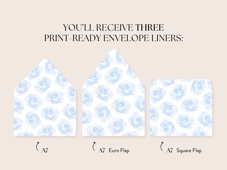 Printable Blue Roses Envelope Liner, Dusty Blue Watercolor Florals ...