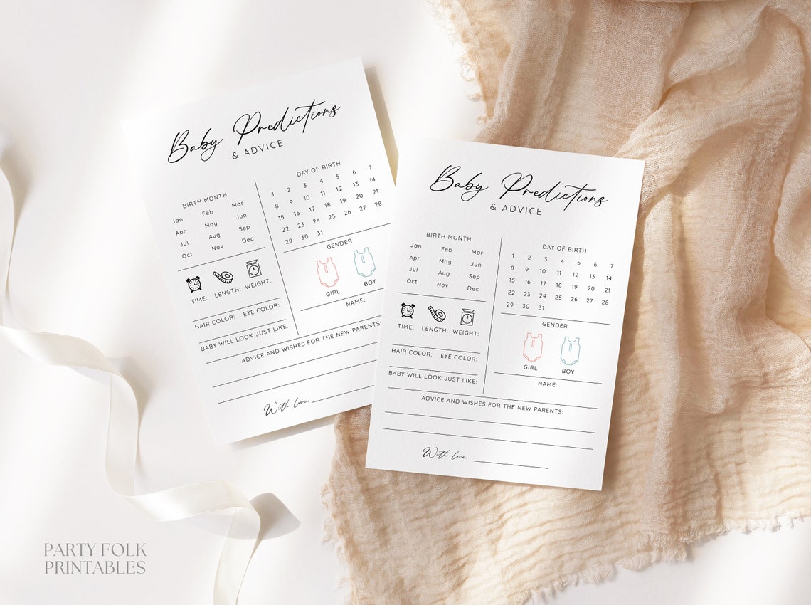 Editable Minimalist Baby Shower Predictions and Advice Card, Modern ...