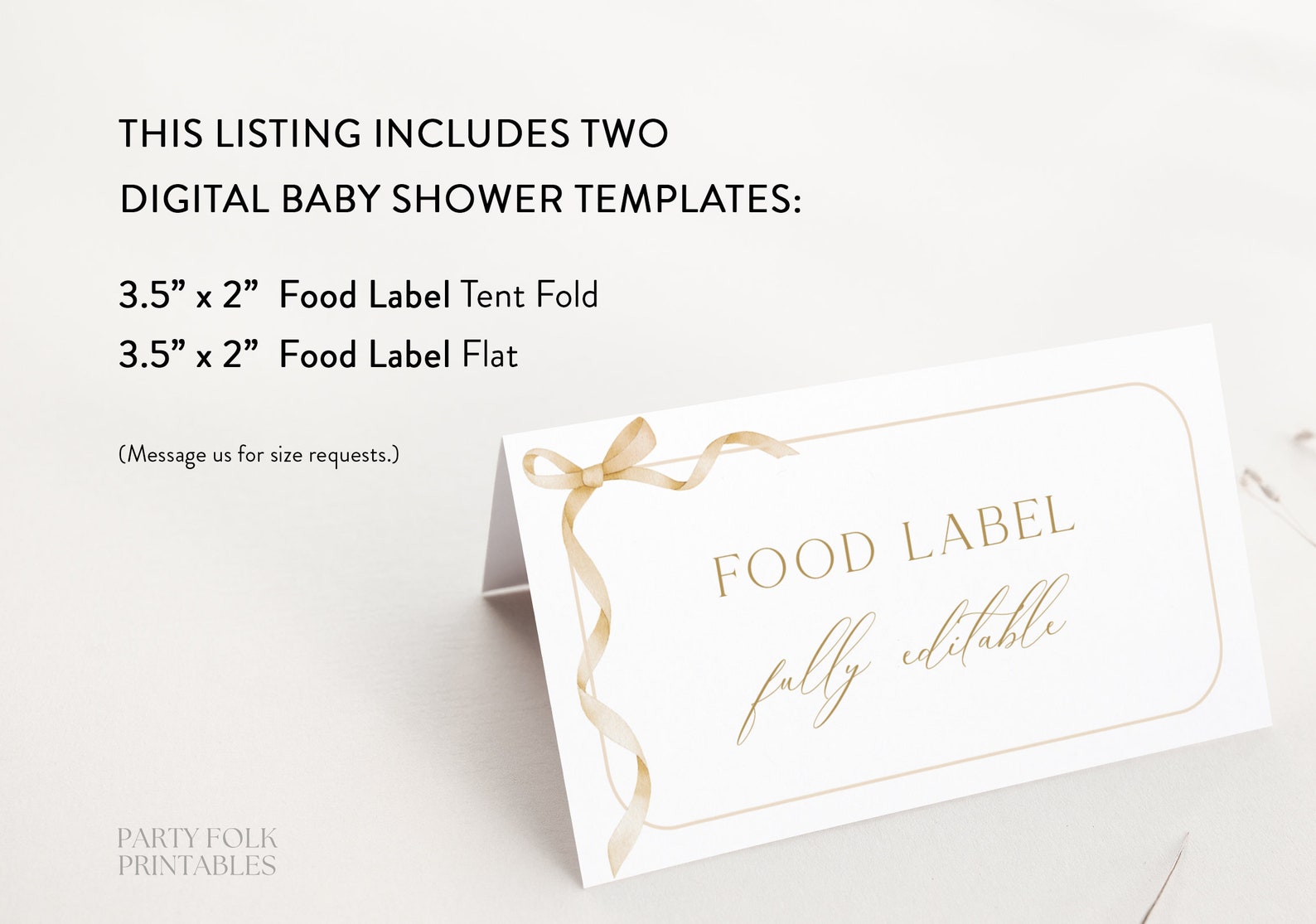 Editable Gold Bow Buffet Card Template, Yellow Food Label, Gold Baby ...