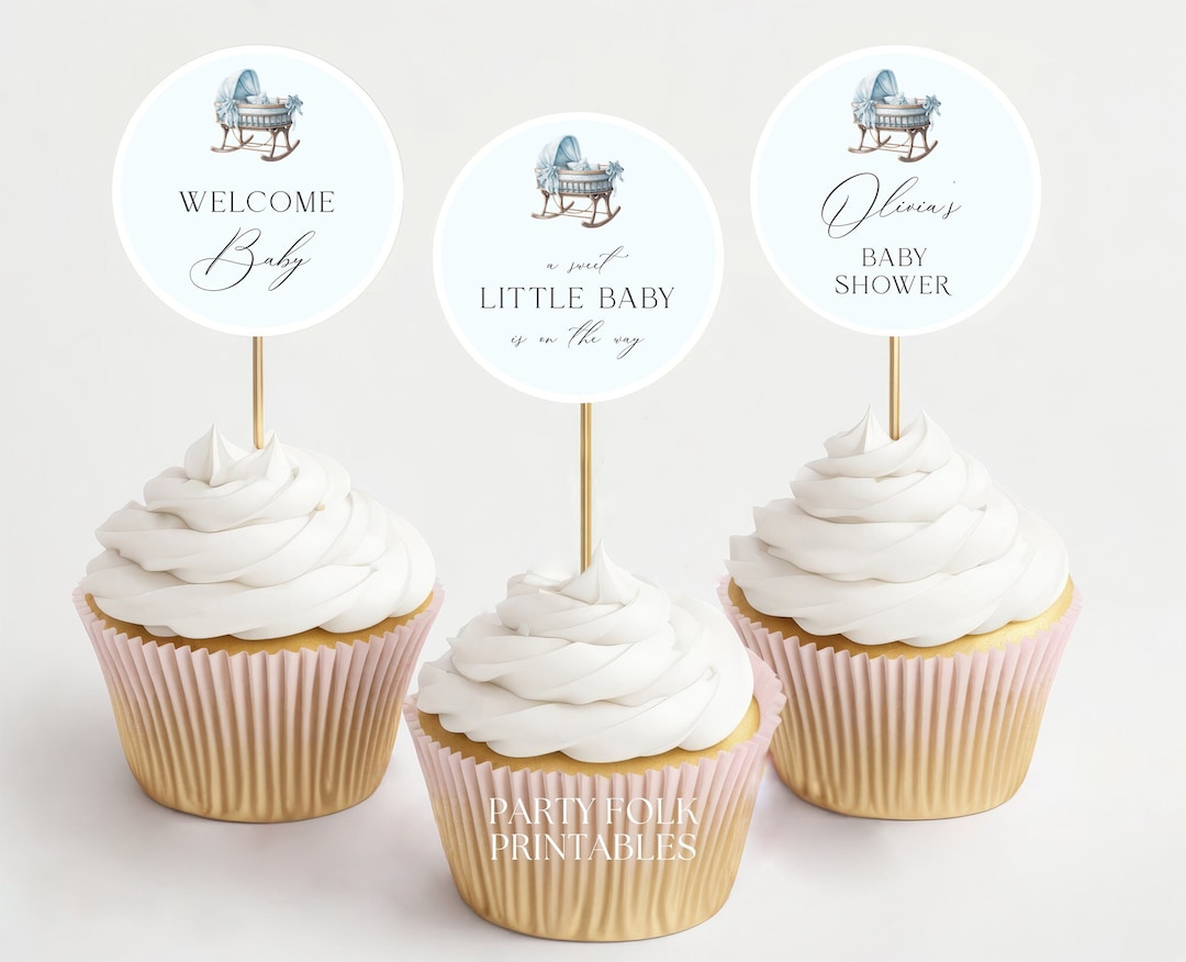 Editable Blue Crib Baby Shower Cupcake Topper, Printable Boho ...