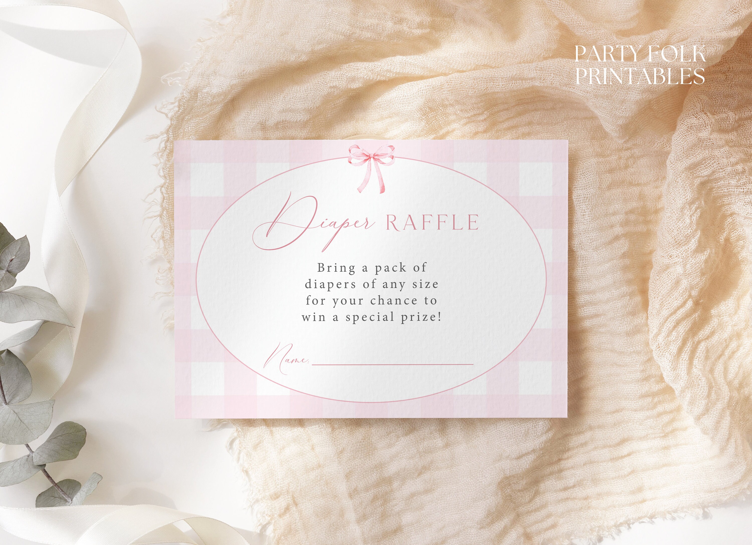 Editable Pink Preppy Gingham Baby Shower Invitation Template Set, Bow ...