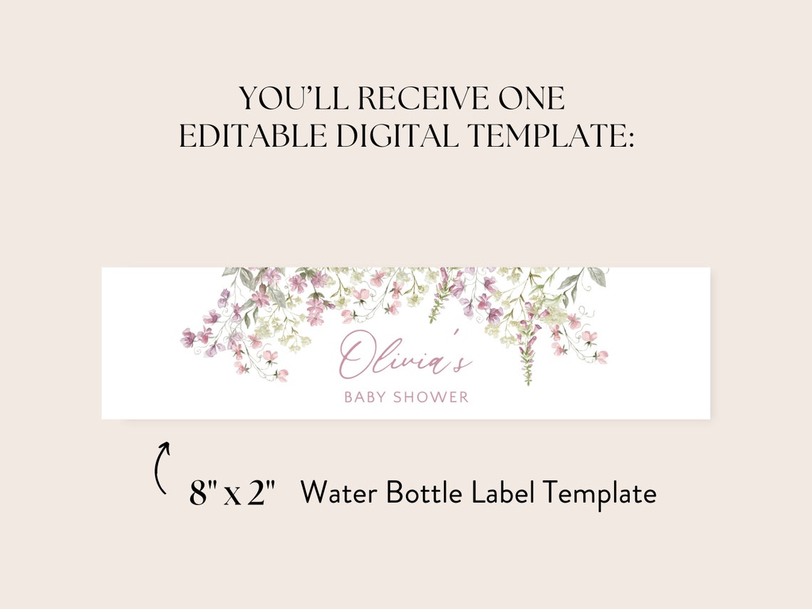 Editable Baby in Bloom Water Bottle Label, Printable Floral Baby Shower ...