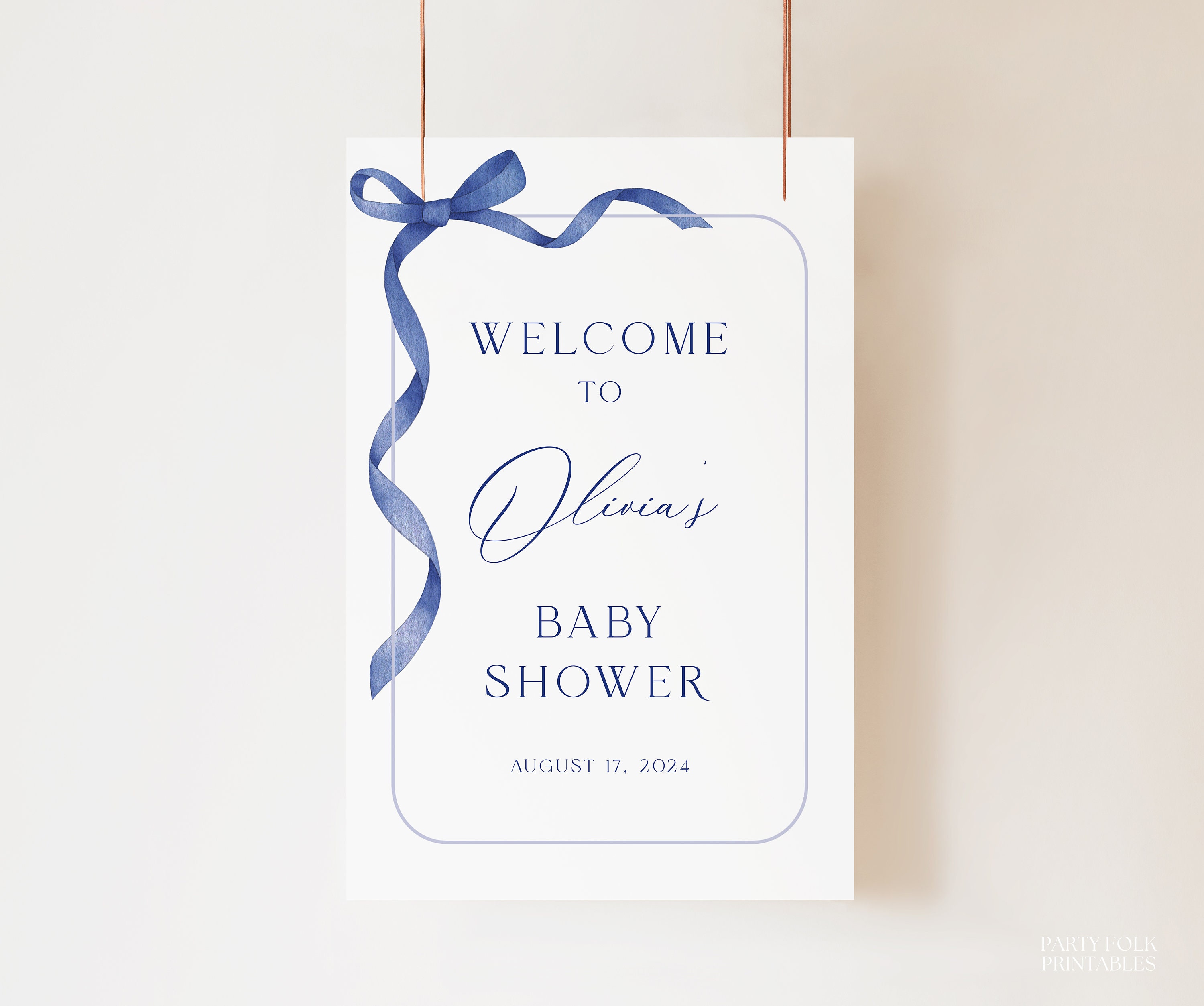 Editable Navy Blue Bow Baby Shower Welcome Sign Template, Instant Boy ...
