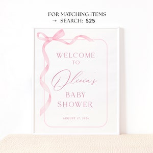 Editable Pink Bow Baby Shower Welcome Sign Template, Editable Blush ...