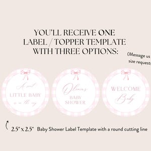 Editable Pink Gingham & Bow Baby Shower Cupcake Topper, Printable Pink ...