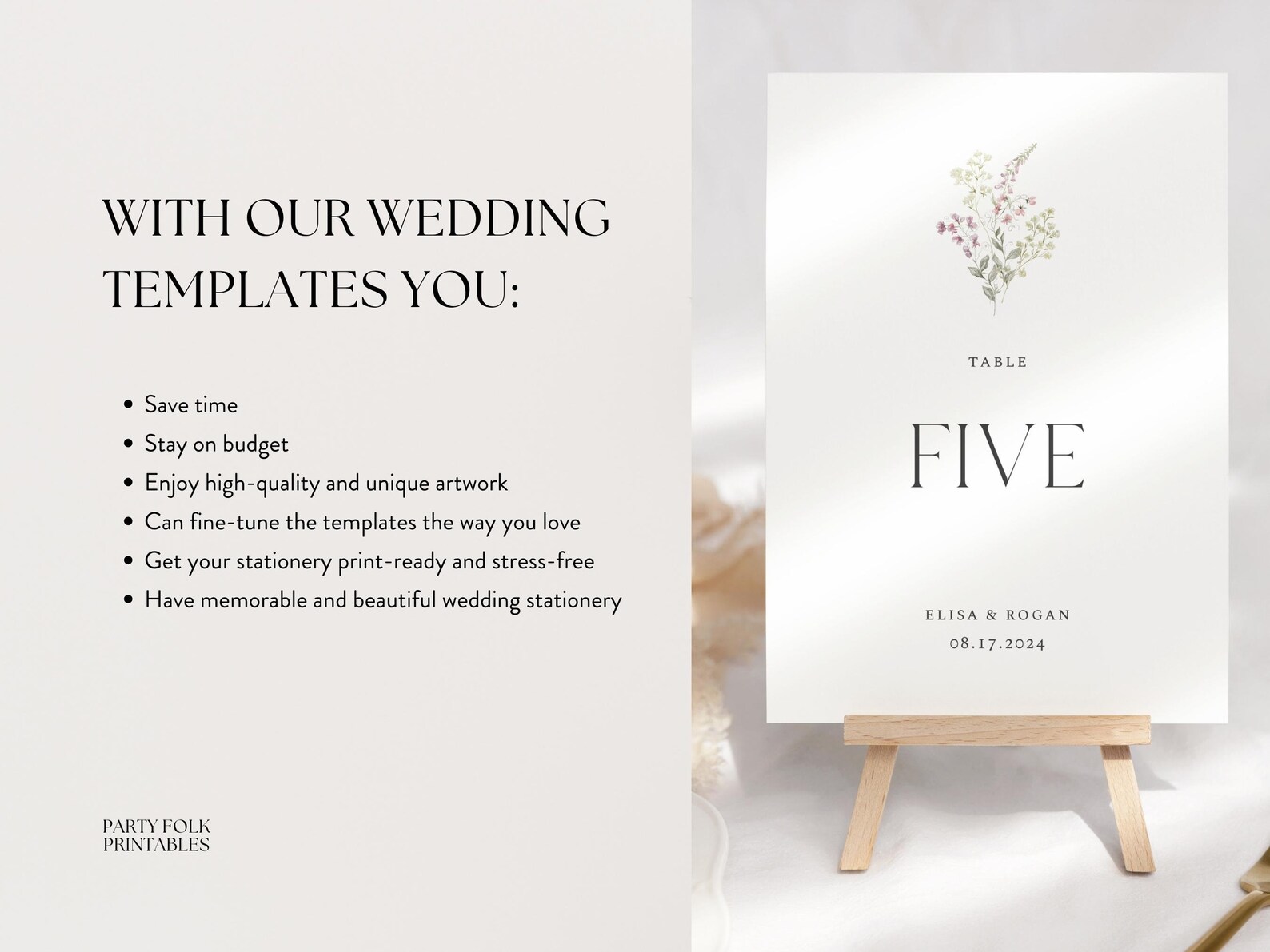 Wildflower Minimal Table Number Template, Blush Pink Floral Wedding ...