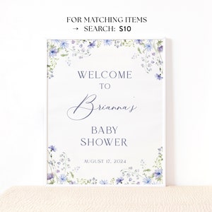 Editable Blue Floral Baby Shower Welcome Sign Template, Printable Baby ...