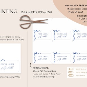 Editable Navy Blue Bow Buffet Card Template, Blue Food Label, Royal ...