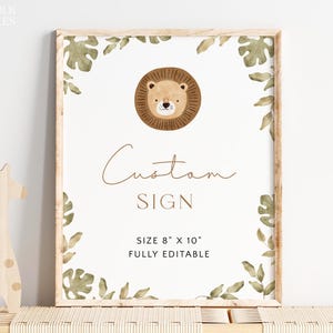 Editable Lion Baby Shower Custom Sign, A Little Wild One Customized ...