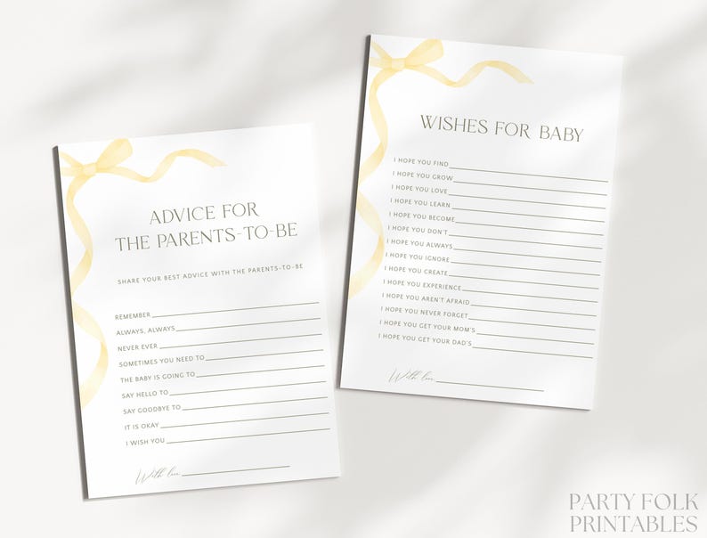 Yellow Bow Wishes for Baby Advice for Parents-to-be, Printable Light ...