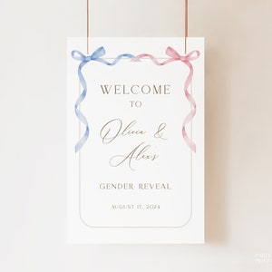 Editable Gender Reveal Welcome Sign Template, Pink Blue Bow Gender ...