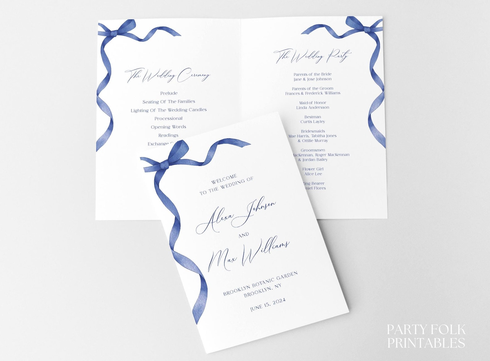 Navy Blue Bow Ceremony Booklet Template, Navy Blue Ribbon Event Program ...