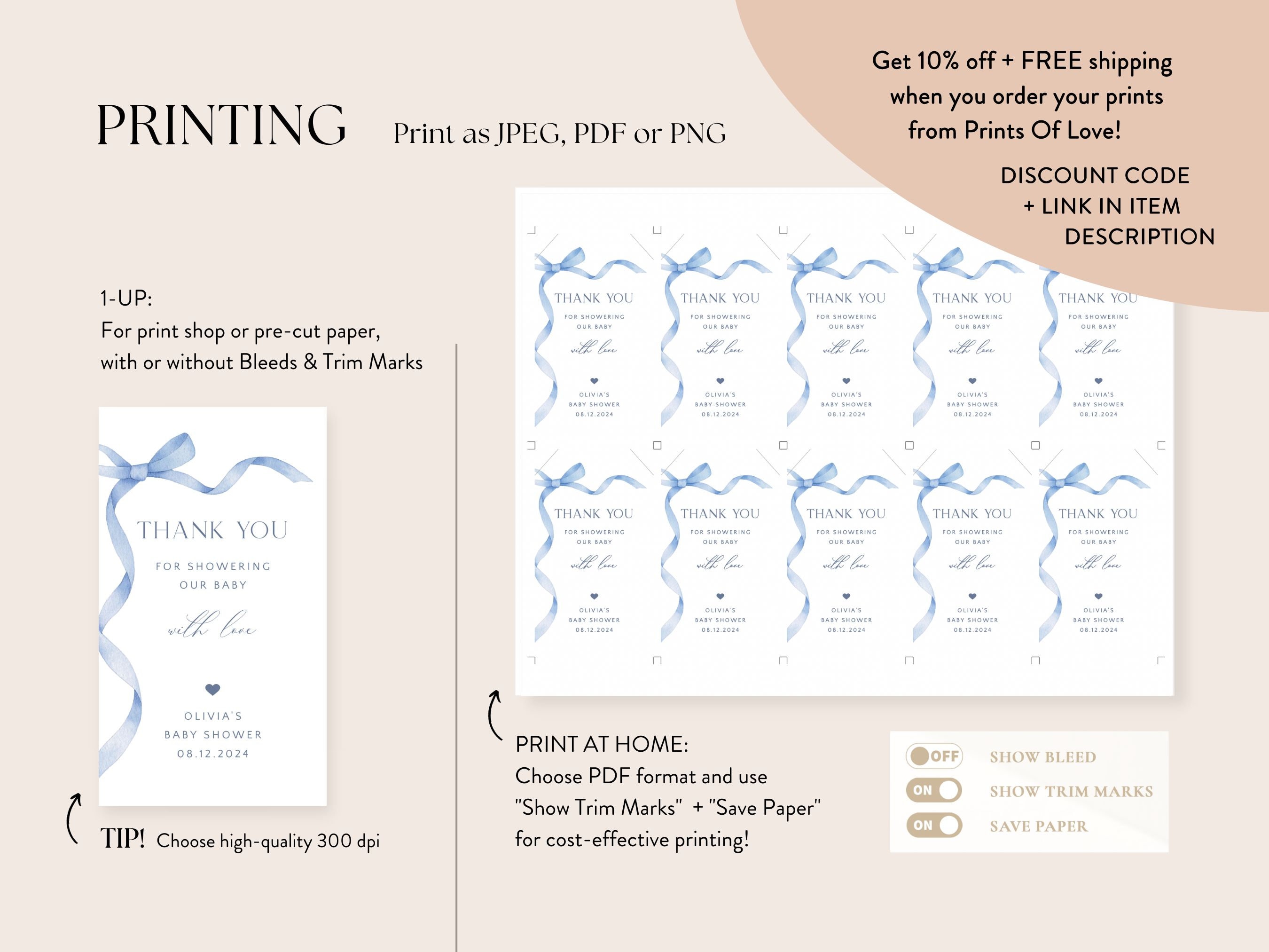 Editable Blue Bow Baby Shower Thank You Tag, Printable Boy Baby Shower ...