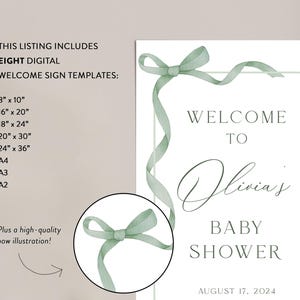 Editable Sage Green Bow Baby Shower Welcome Sign Template, Instant ...