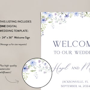 Blue Floral Wedding Welcome Sign Template, Editable Dusty Blue ...