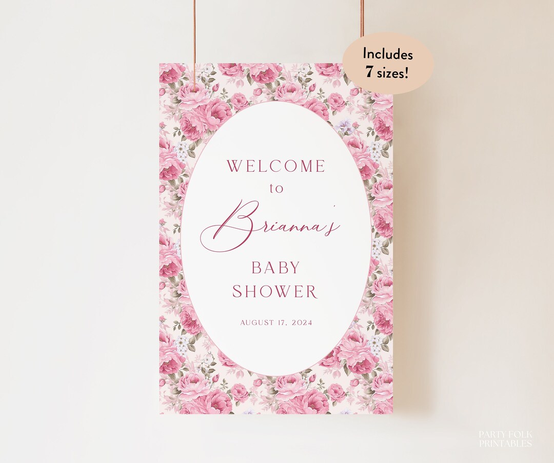 Pink Roses Baby Shower Welcome Sign Template Editable Shabby - Etsy