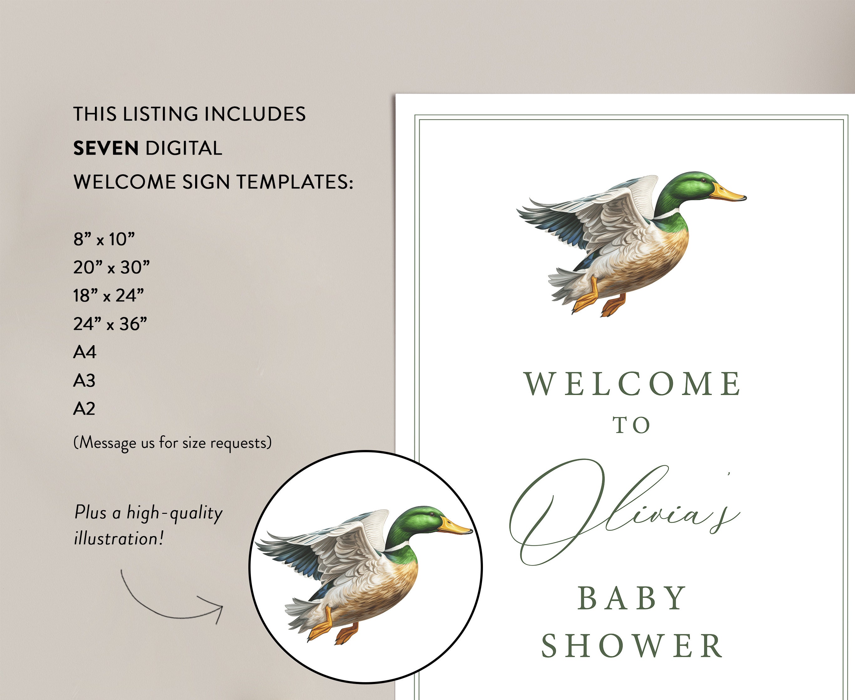 Editable Mallard Duck Baby Shower Welcome Sign Template, Instant ...