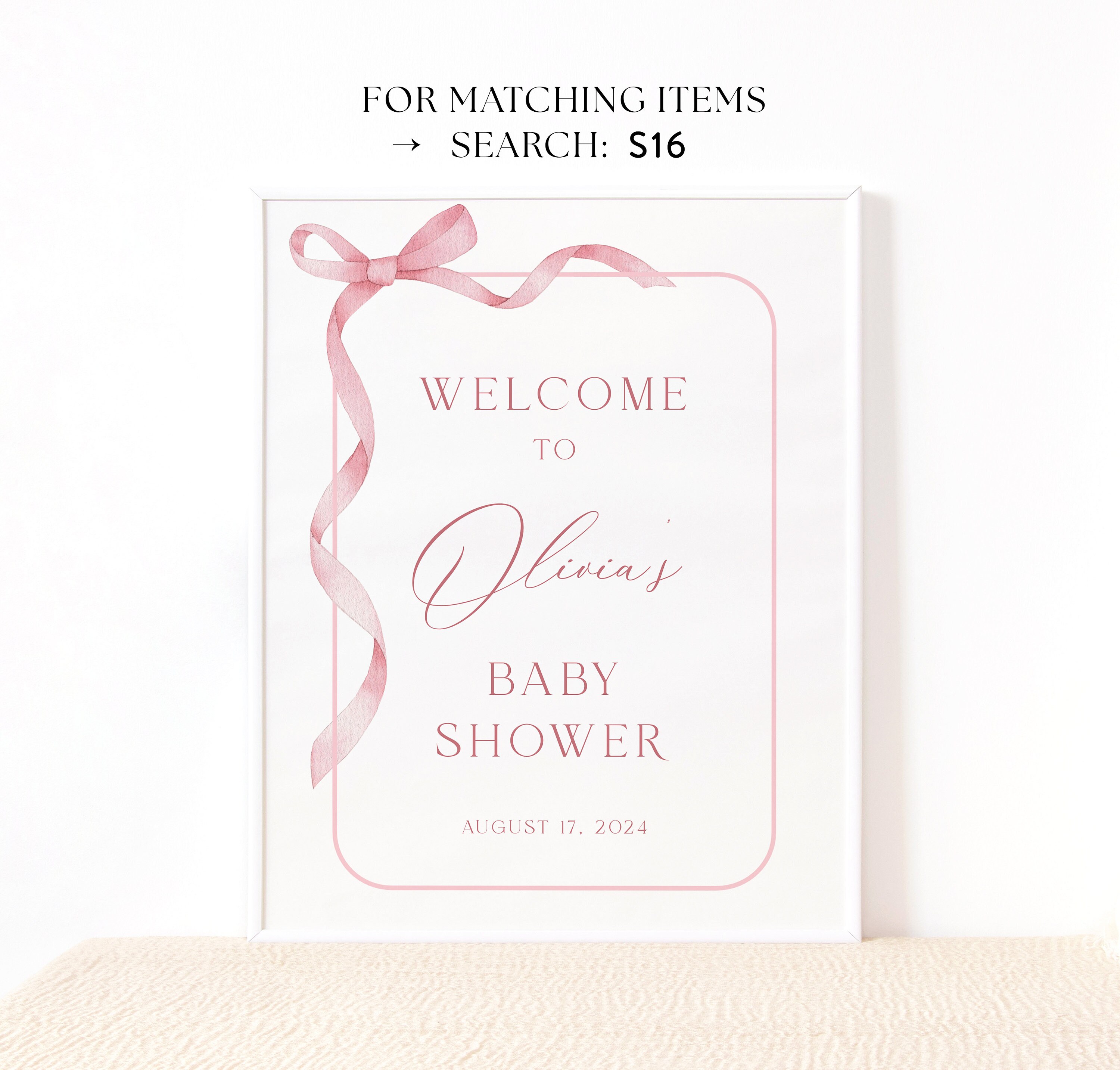 Editable Dusty Pink Bow Baby Shower Welcome Sign Template, Editable ...