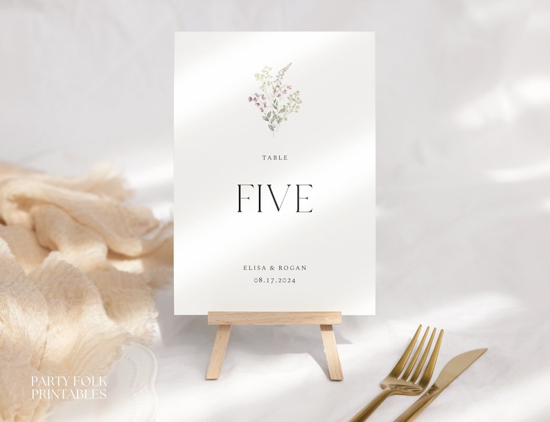 Wildflower Minimal Table Number Template, Blush Pink Floral Wedding ...