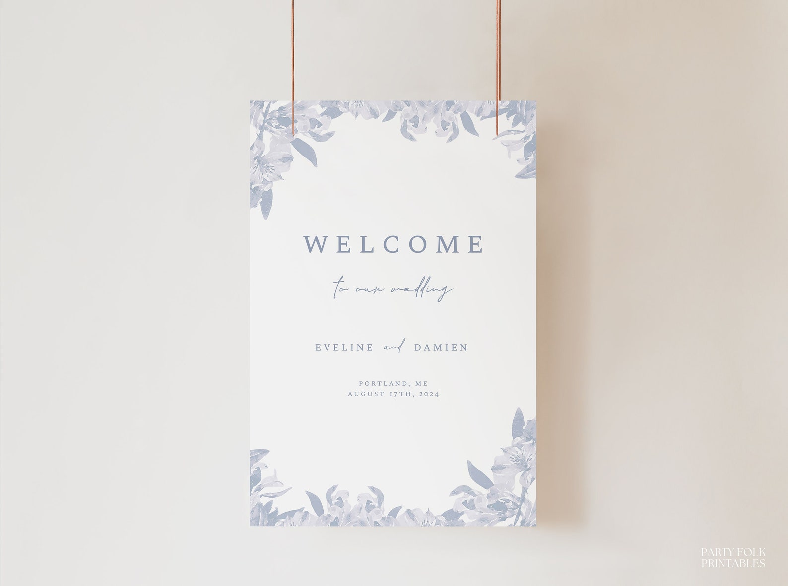 Printable Floral Welcome Sign Template, Blue Vintage Wedding Welcome ...