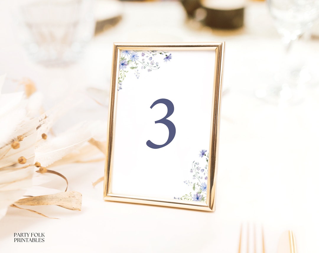 Blue Wildflower Table Number Template, Editable Wedding Table Number ...