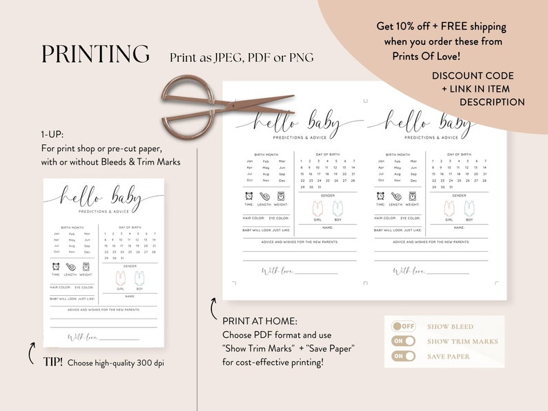 Editable Minimalist Baby Shower Predictions and Advice Card, Modern ...