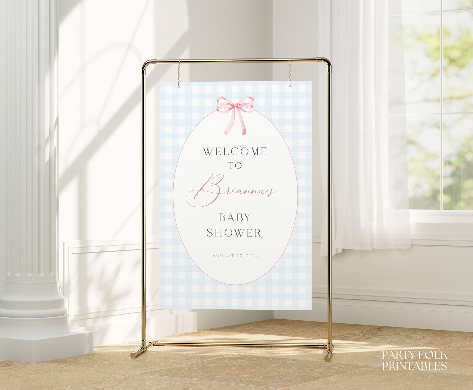 Editable Pink & Blue Preppy Gingham Baby Shower Welcome Sign Template ...