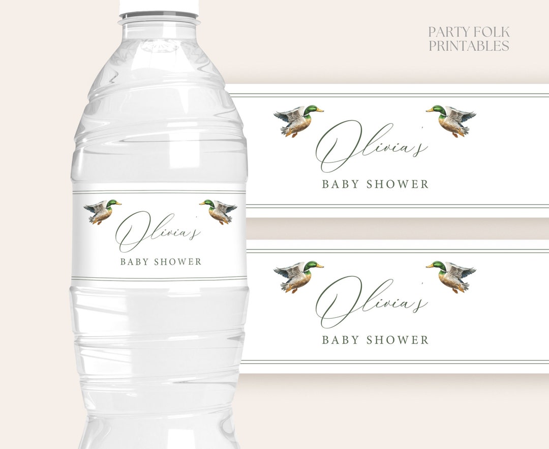 Editable Mallard Duck Water Bottle Label Template, Printable Baby ...
