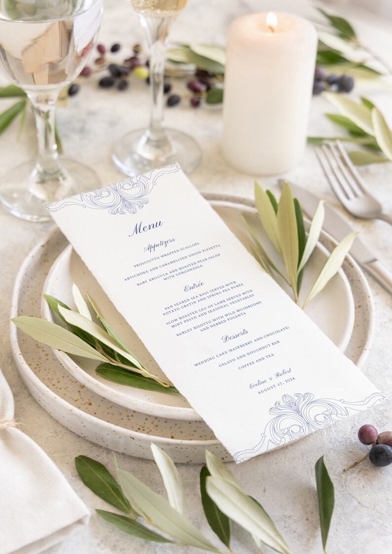 Blue Vintage Menu Template Printable Wedding Menu Romantic - Etsy