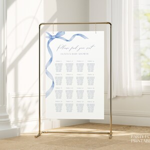 Editable Blue Bow Seating Chart Template, Instant Boy Baby Shower ...