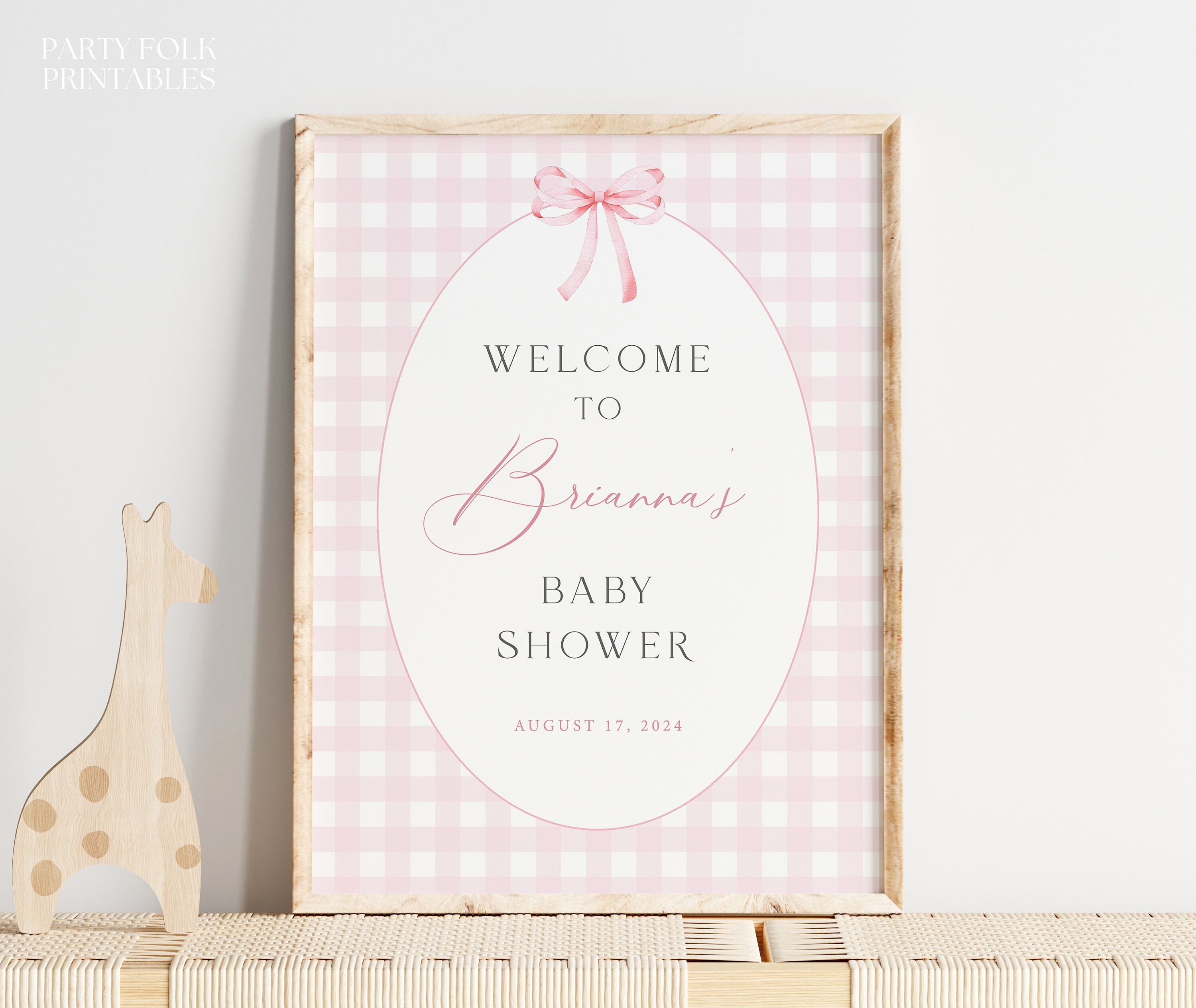 Editable Pink Preppy Gingham Baby Shower Welcome Sign Template, Gingham ...