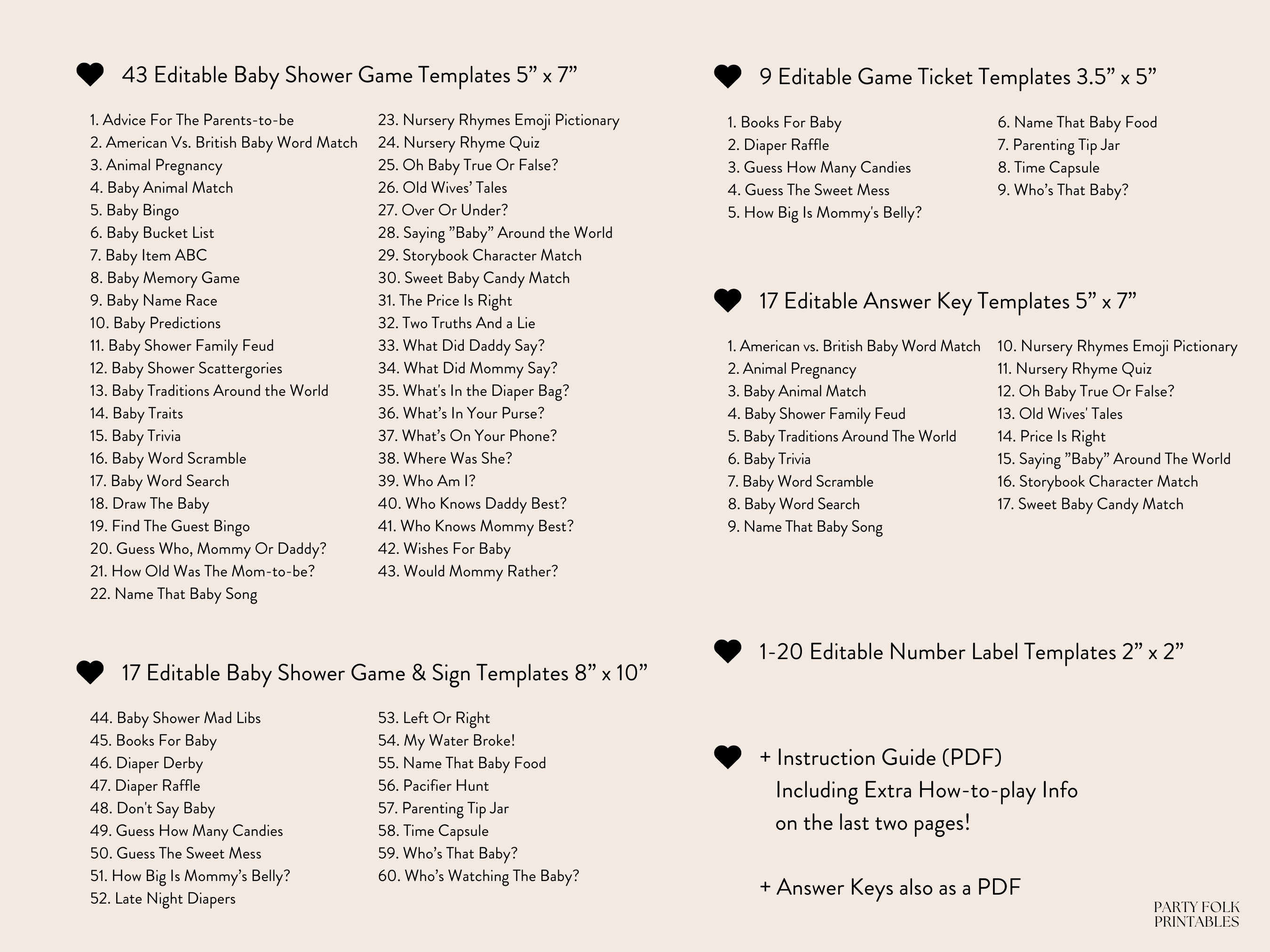 Editable Golden Bow Baby Shower Game Bundle, Gold Beige Ribbon Game ...