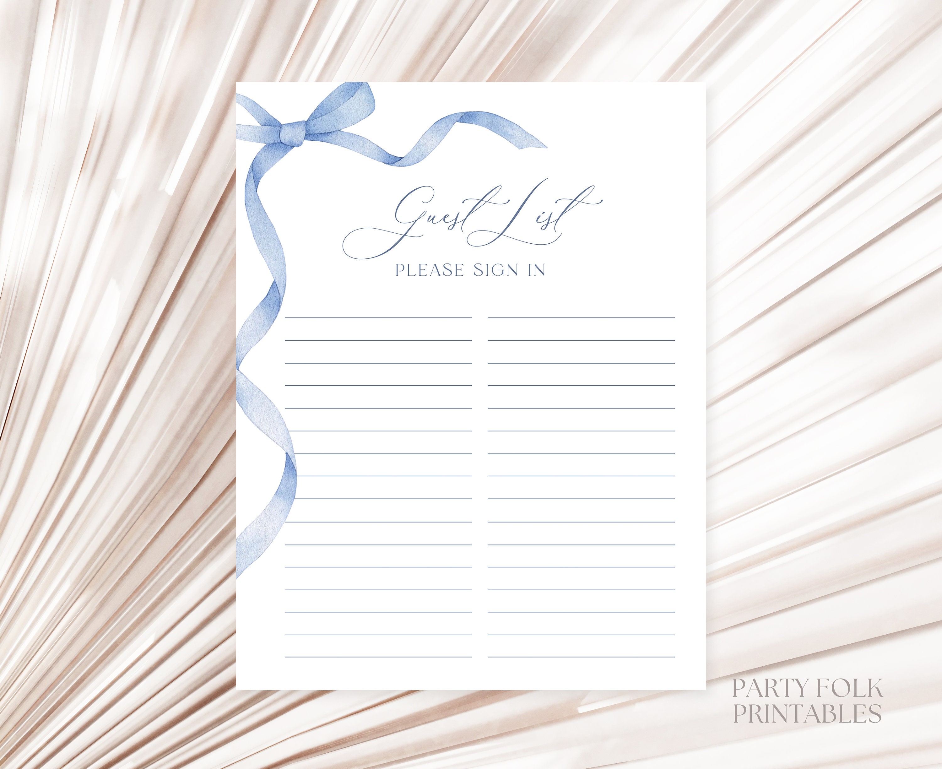 Printable Blue Bow Guest List Sheet, Boy Baby Shower Guest Sign in ...