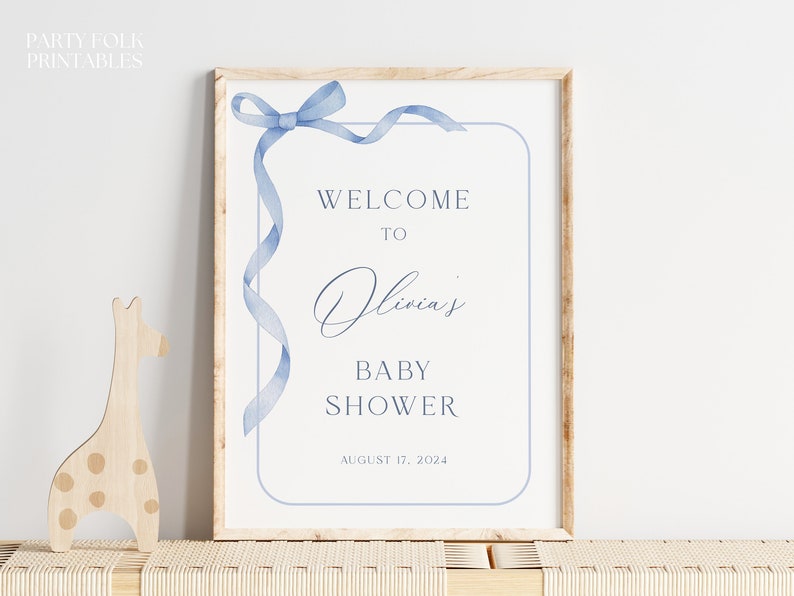Editable Blue Bow Baby Shower Welcome Sign Template, Instant Boy Baby ...
