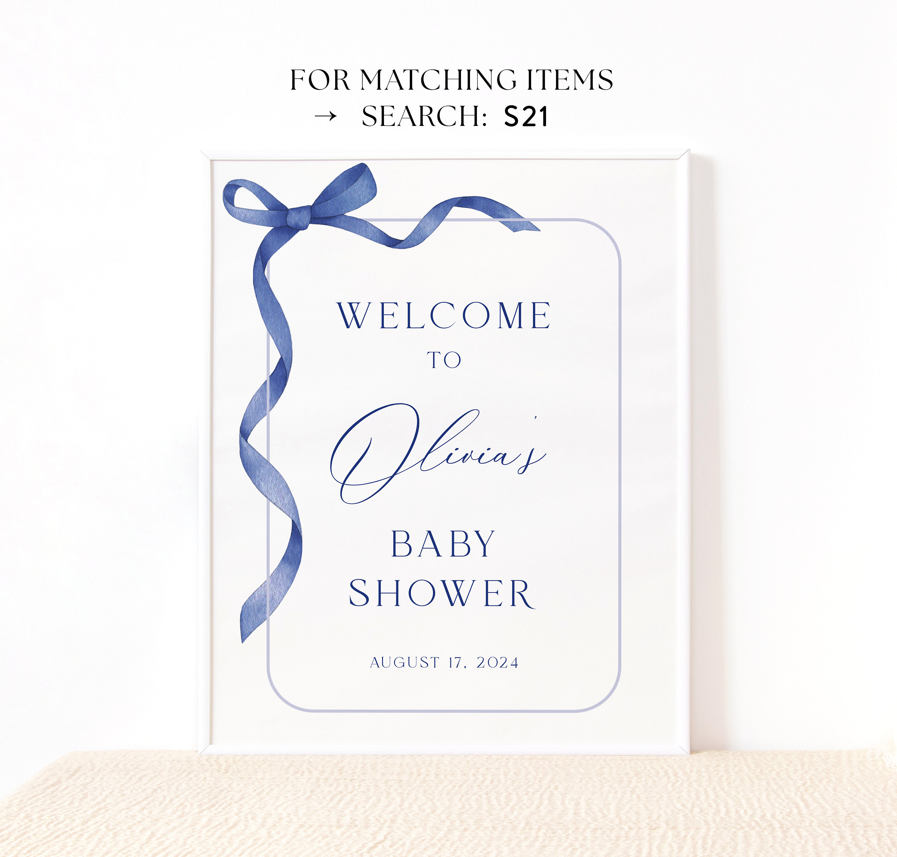 Editable Navy Blue Bow Baby Shower Invitation Template, Blue Ribbon ...
